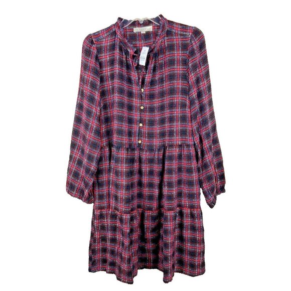 LOFT | Dresses | Loft Womens Dress Sz L Holiday Black Plaid Shimmer ...